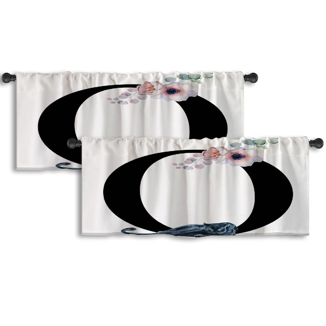 LALILO Kitchen Curtain Valance Watercolor Numbers Rod Pocket Window ...