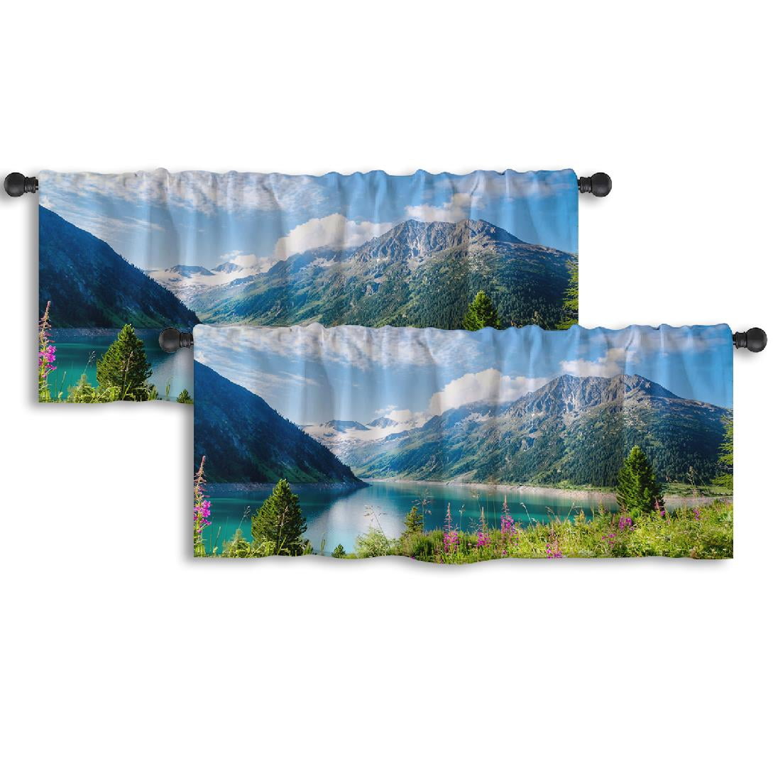 LALILO Kitchen Curtain Valance Watercolor Numbers With Flowers Rod ...