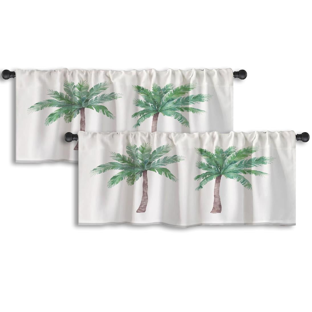 LALILO Kitchen Curtain Valance Watercolor Palm Tree Palm Tree Rod ...