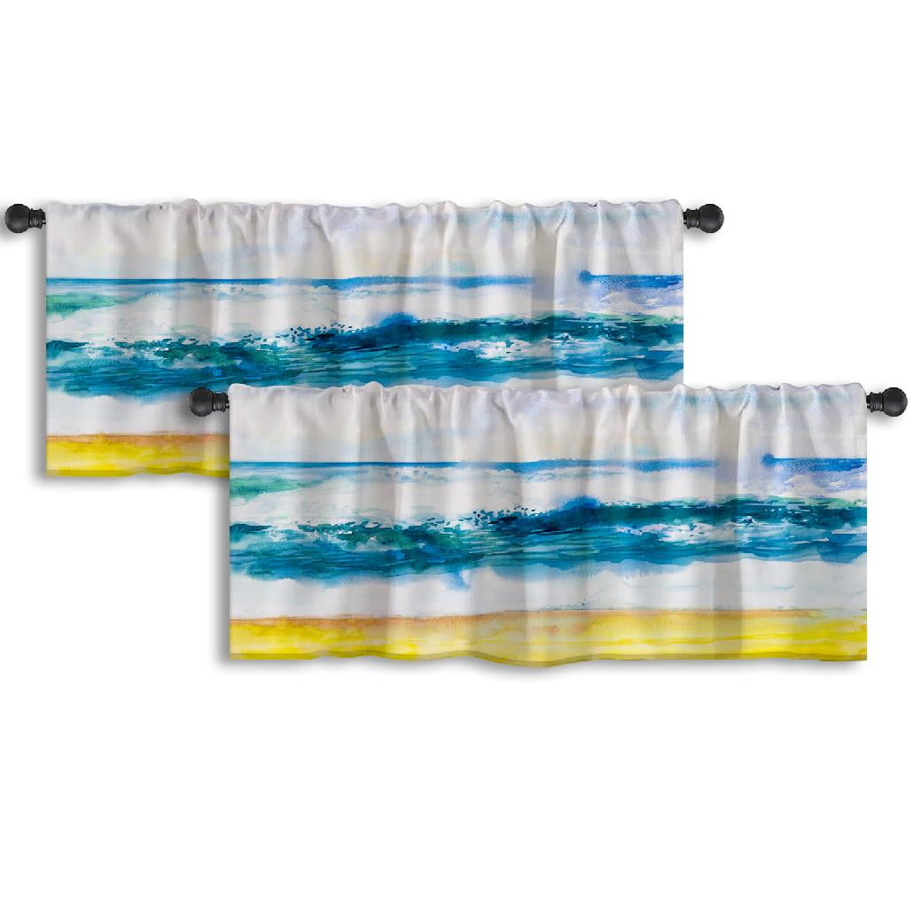 LALILO Kitchen Curtain Valance Watercolor Seascape Colorful Rod Pocket ...