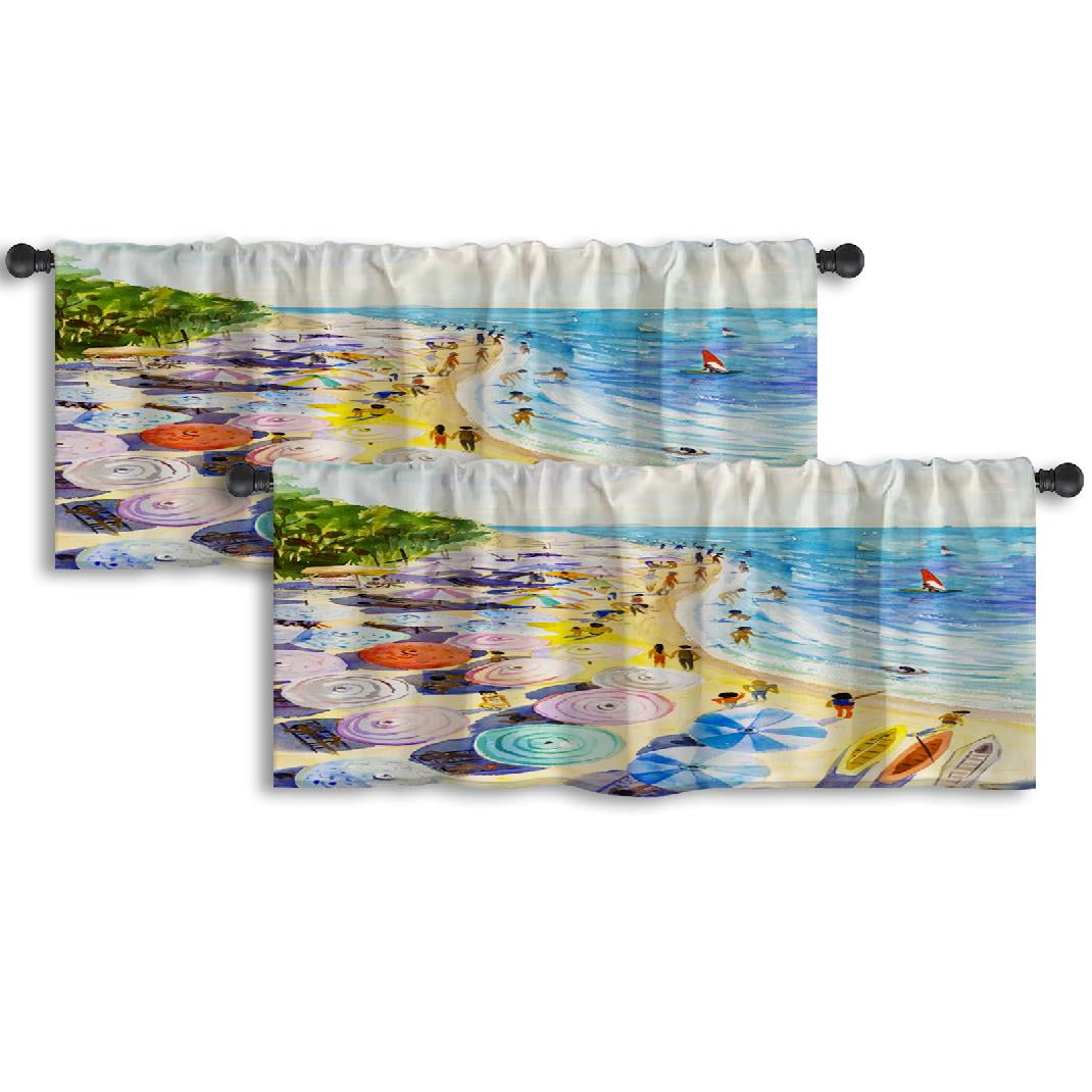LALILO Kitchen Curtain Valance Watercolor Seascape Colorful Rod Pocket ...