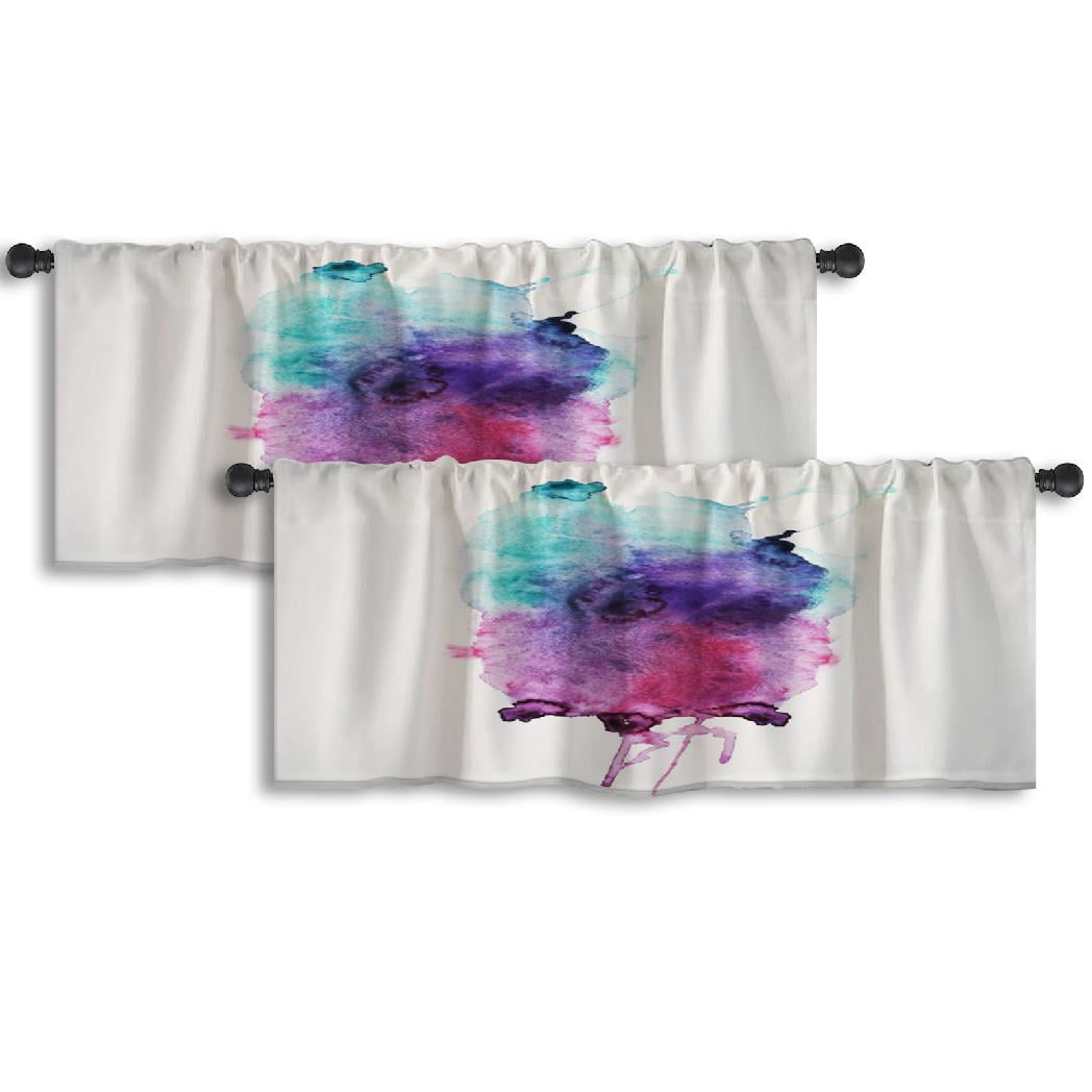 LALILO Kitchen Curtain Valance Watercolor Stain Wet Wet Rod Pocket ...
