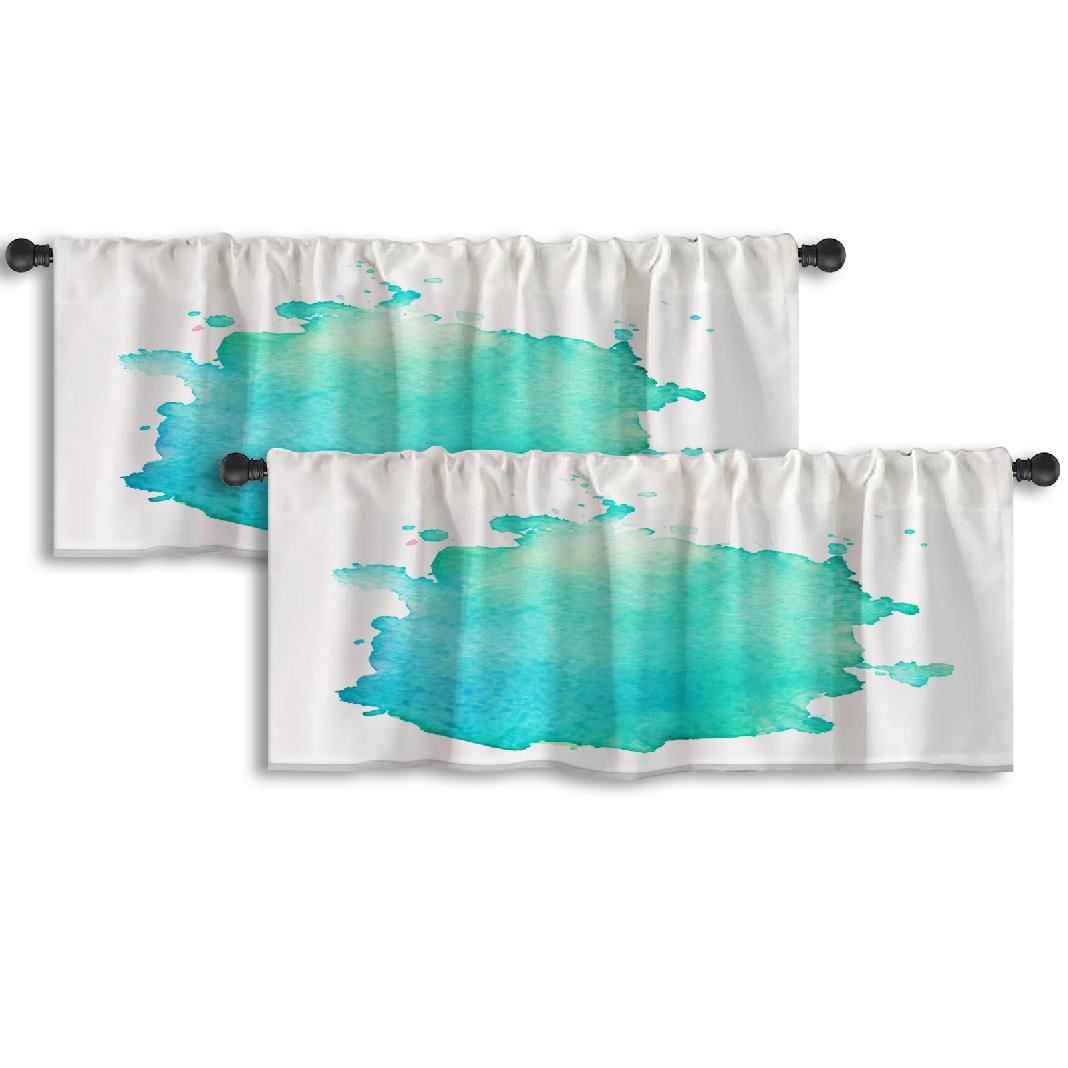 LALILO Kitchen Curtain Valance Watercolor Stain White Card Rod Pocket ...