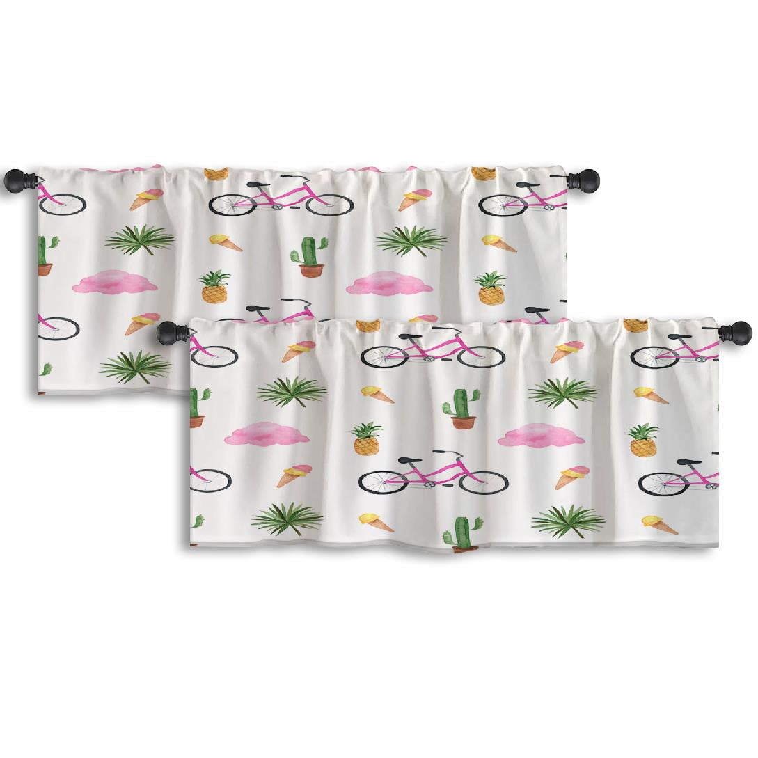 LALILO Kitchen Curtain Valance Watercolor Summer Cactus Summer Rod ...