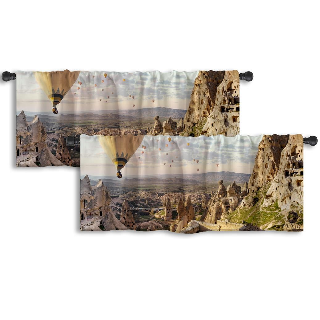 LALILO Kitchen Curtain Valance Wide Landscape Balloons Flying Rod ...