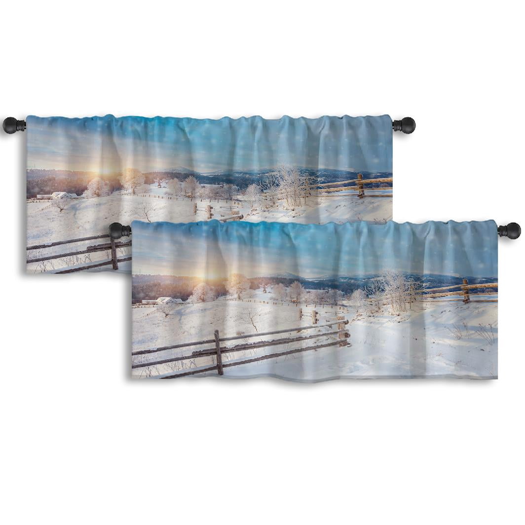 LALILO Kitchen Curtain Valance Winter Country Landscape With Rod Pocket ...