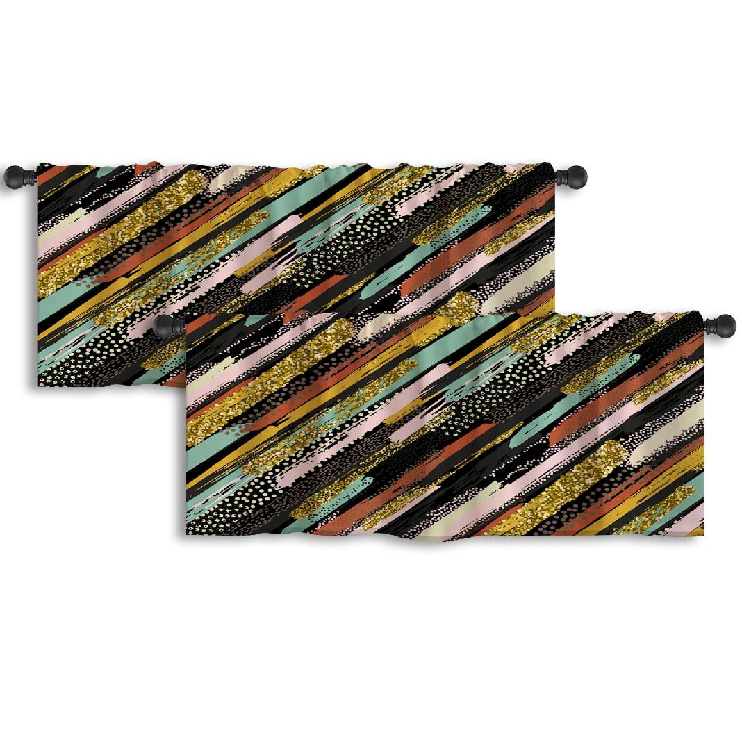 LALILO Kitchen Curtain Valance With Gold Glitter Brush Strokes Rod ...