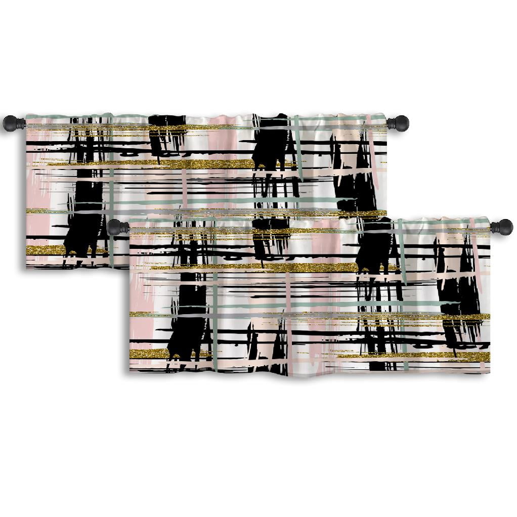 LALILO Kitchen Curtain Valance With Gold Glitter Brush Strokes Rod ...