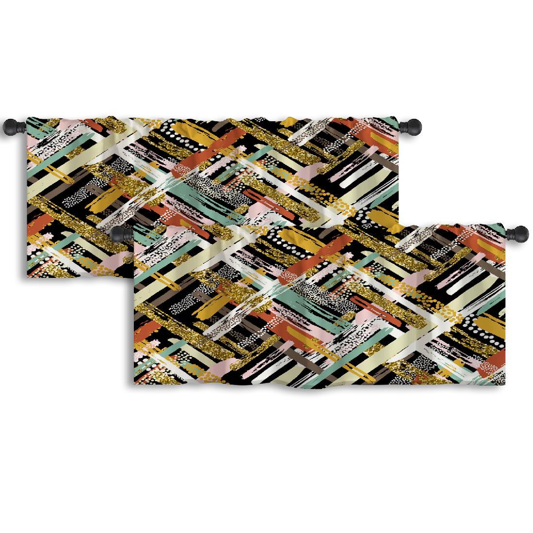 LALILO Kitchen Curtain Valance With Gold Glitter Brush Strokes Rod ...