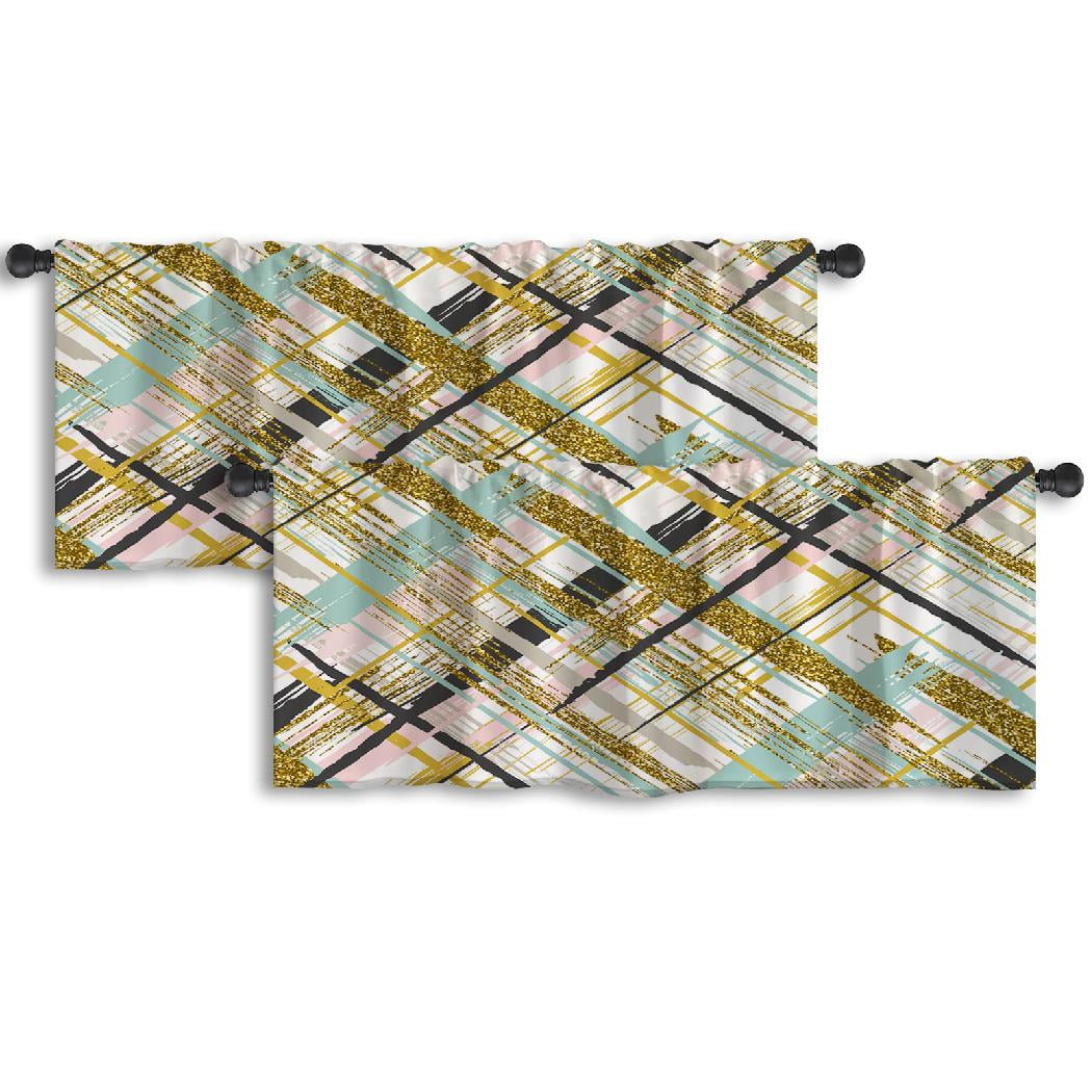 LALILO Kitchen Curtain Valance With Gold Glitter Brush Strokes Rod ...