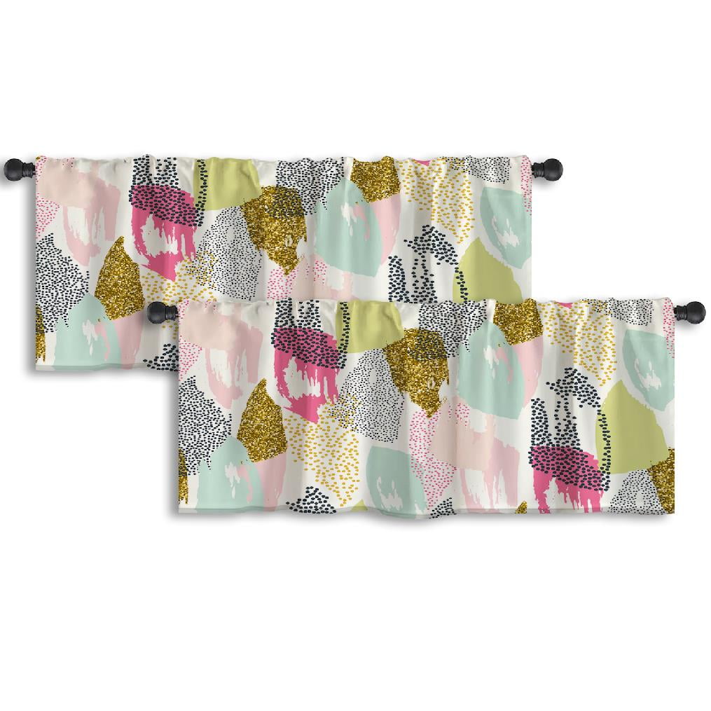 LALILO Kitchen Curtain Valance With Gold Glitter Brush Strokes Rod ...