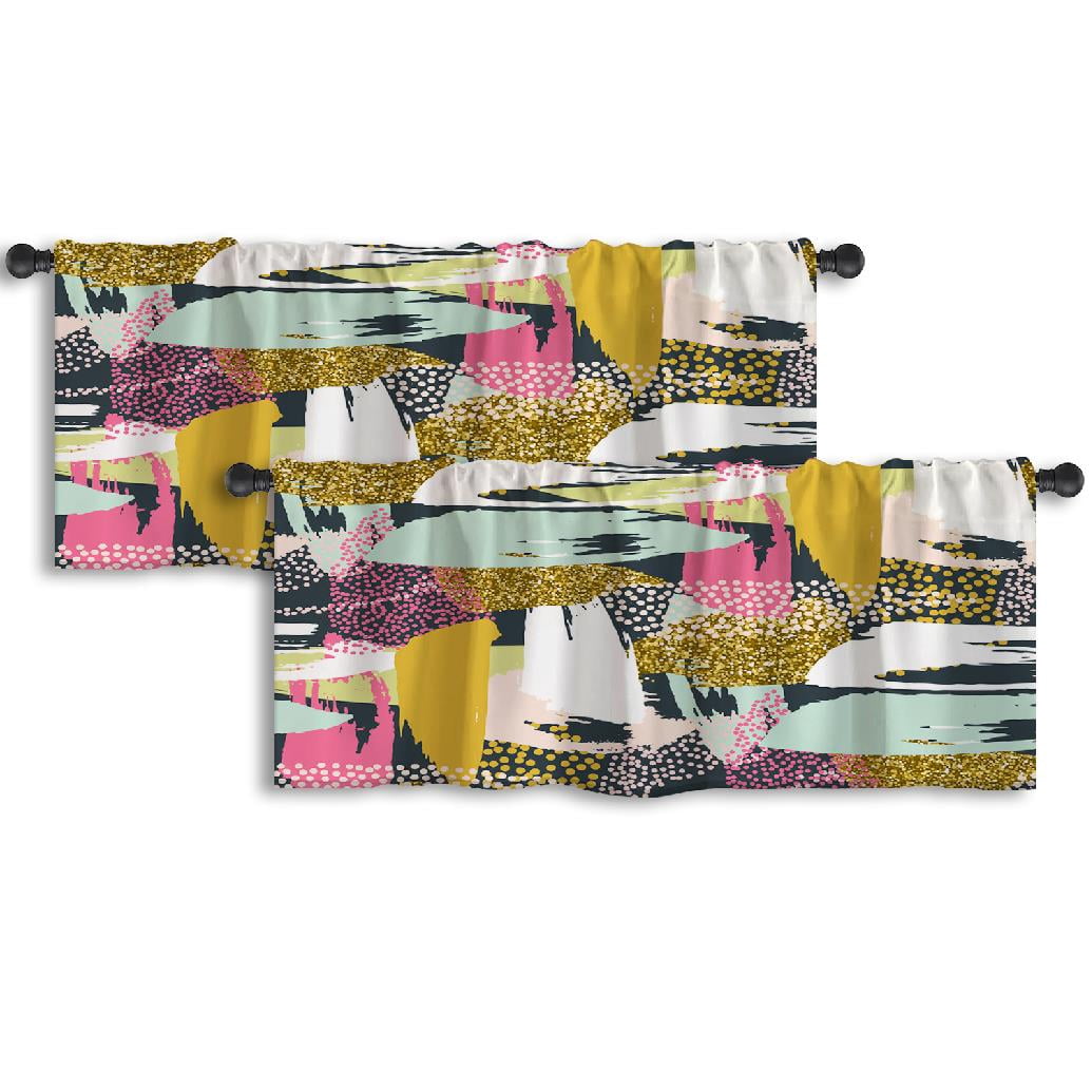LALILO Kitchen Curtain Valance With Gold Glitter Brush Strokes Rod ...