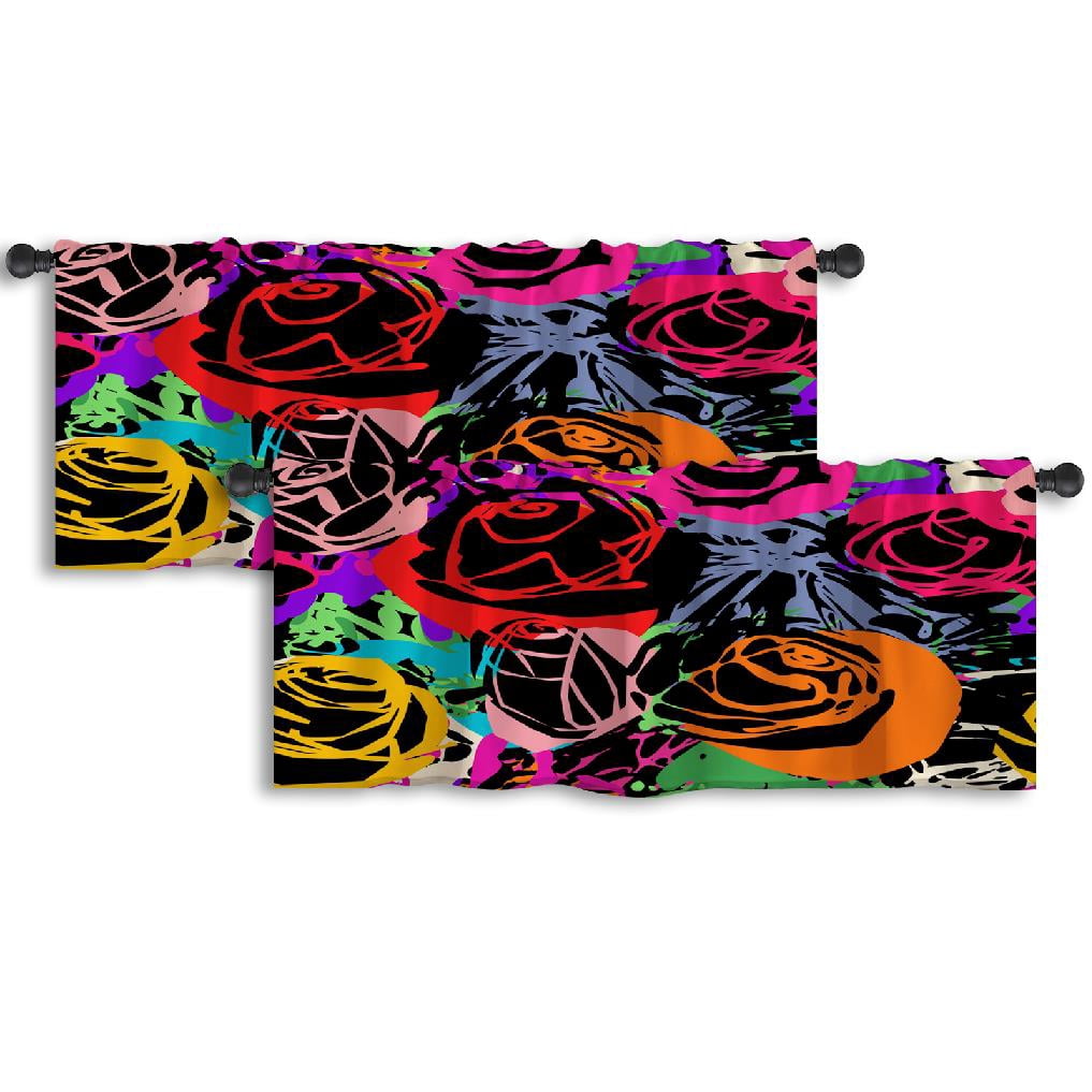 LALILO Kitchen Curtain Valance With Roses Bright Banners Rod Pocket ...