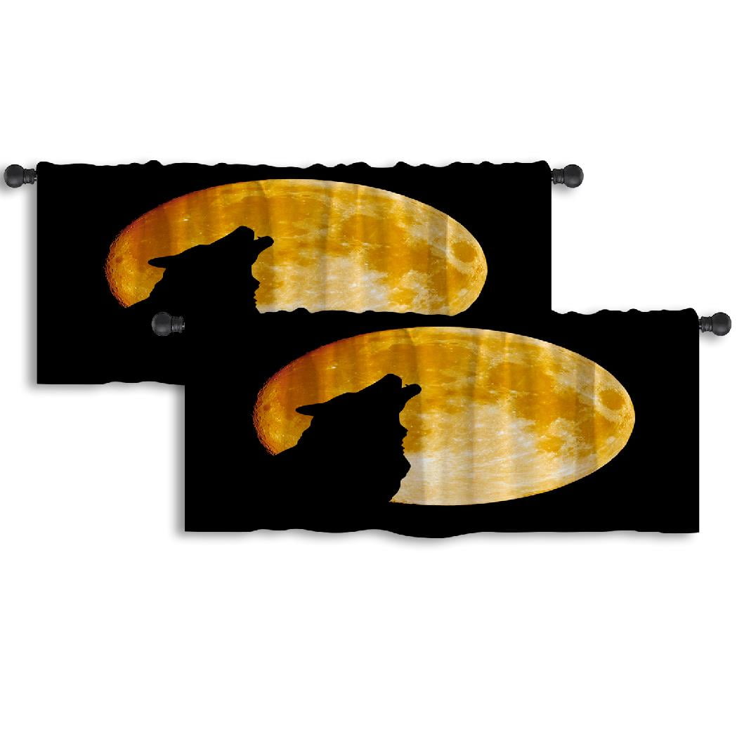 LALILO Kitchen Curtain Valance Wolf Howling Moon Wolf Rod Pocket Window ...