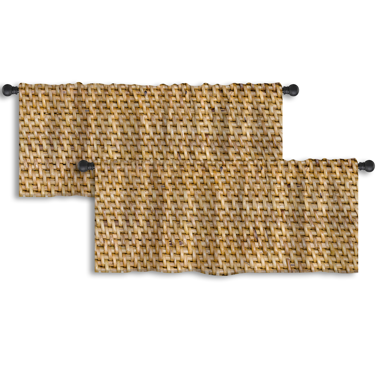 LALILO Kitchen Curtain Valance Wooden Basket Cane Rod Pocket Window ...
