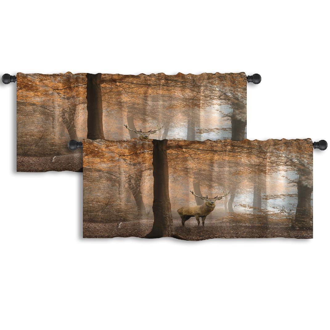 LALILO Kitchen Curtain Valance Woods Stunning Red Deer Stag Rod Pocket ...