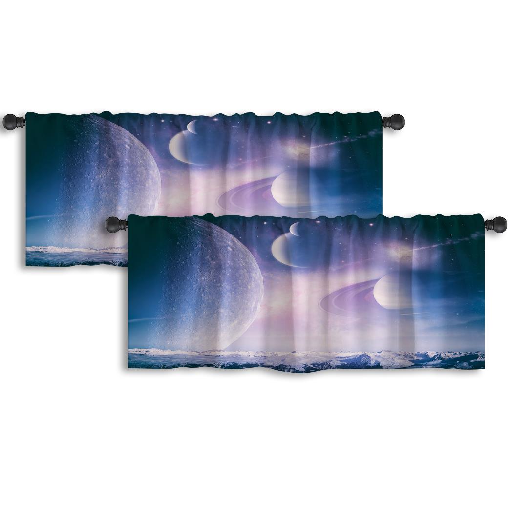 LALILO Kitchen Curtain Valance World Landscape Fantasy Nasa Rod Pocket ...