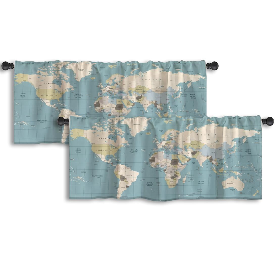 LALILO Kitchen Curtain Valance World Map Old Countries Water Rod Pocket ...