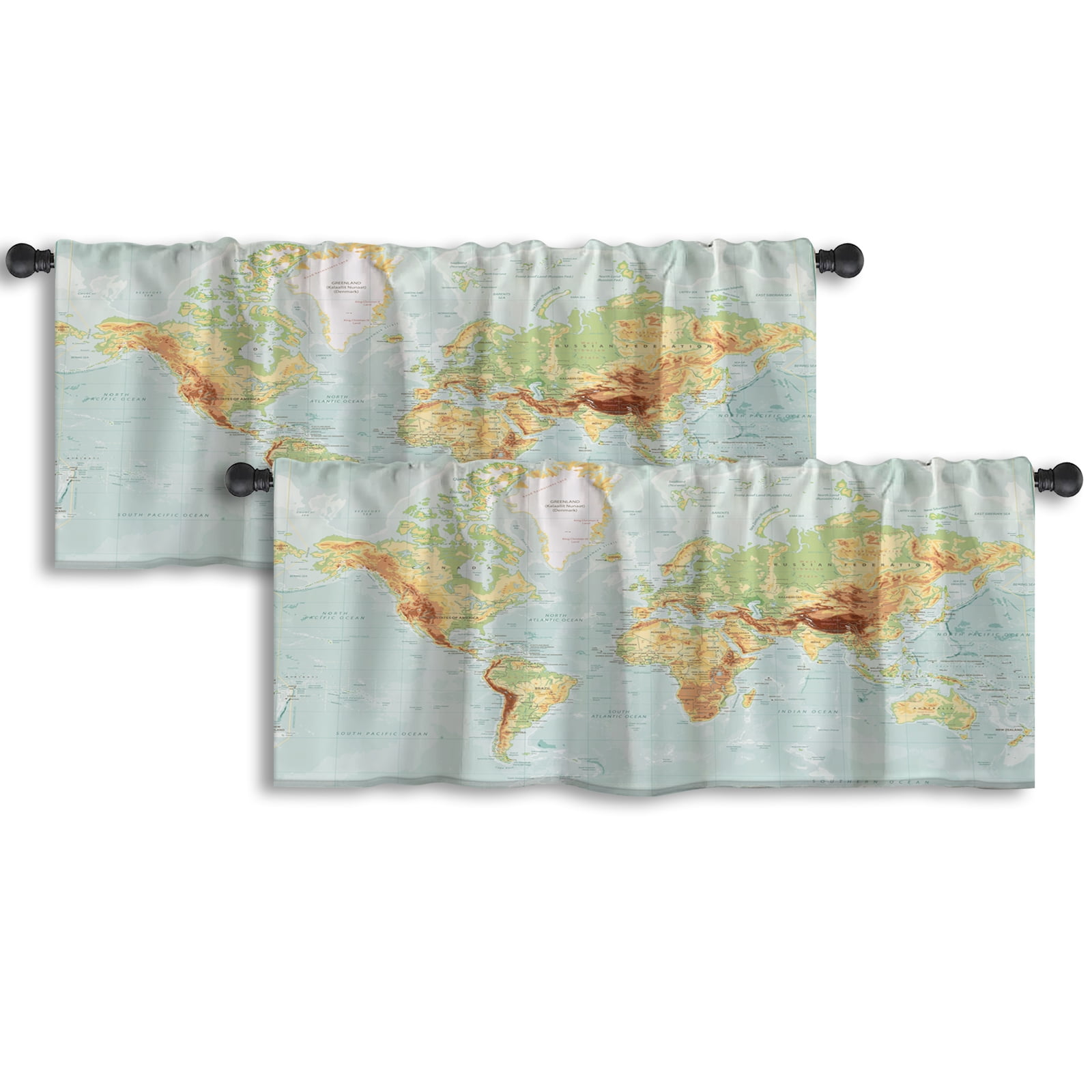 LALILO Kitchen Curtain Valance World Map Retro Rod Pocket Window ...