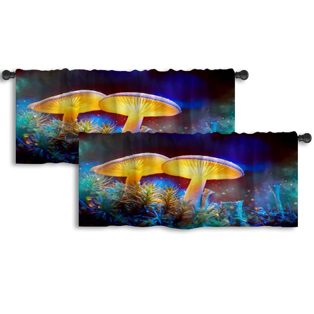 LALILO Kitchen Curtain Valance Yellow Palm Leaves Golden Cane Rod ...