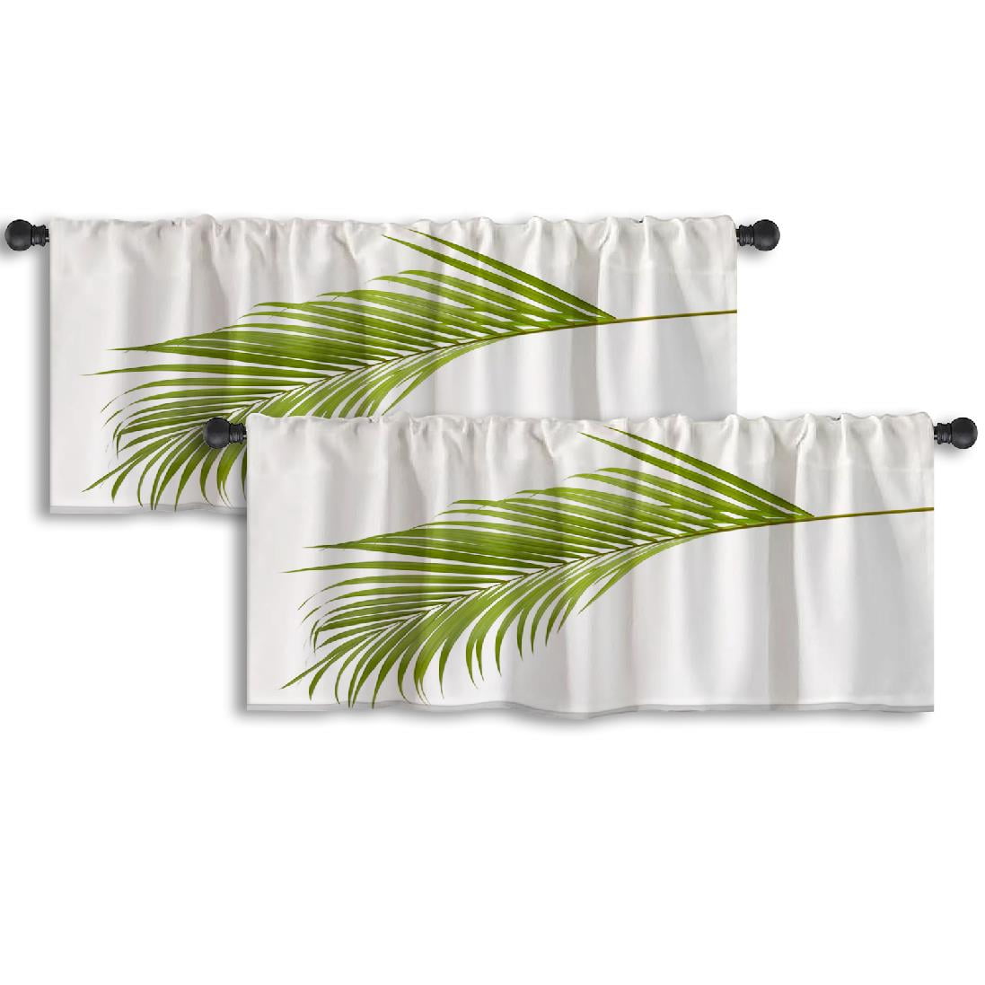 LALILO Kitchen Curtain Valance Yellow Palm Leaves Golden Cane Rod ...