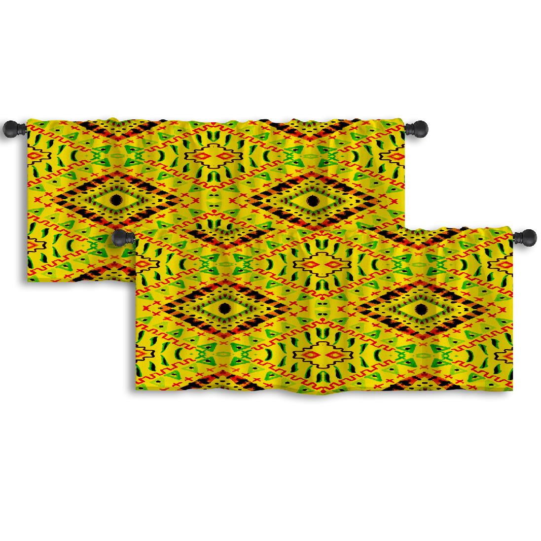 LALILO Kitchen Curtain Valance Yellow Tie Dye Boho Batik Ink Rod Pocket ...