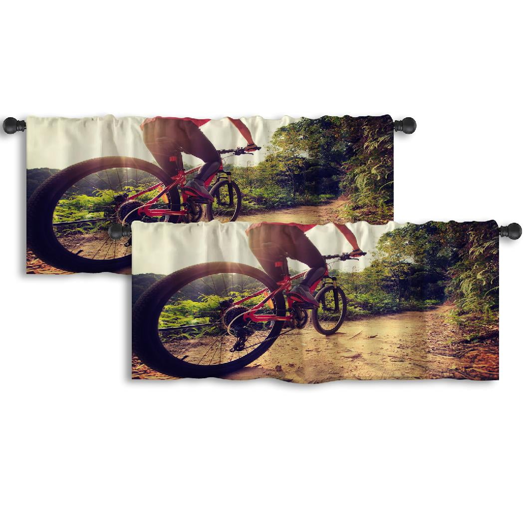LALILO Kitchen Curtain Valance Young Woman Mountain Bike Rod Pocket ...