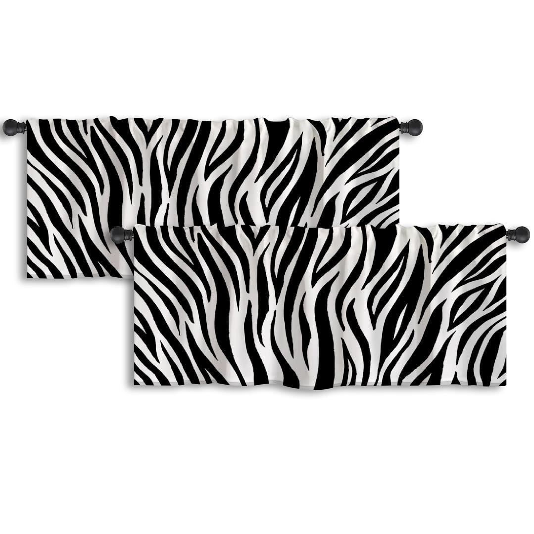 LALILO Kitchen Curtain Valance Zebra Animal Skin Rod Pocket Window ...