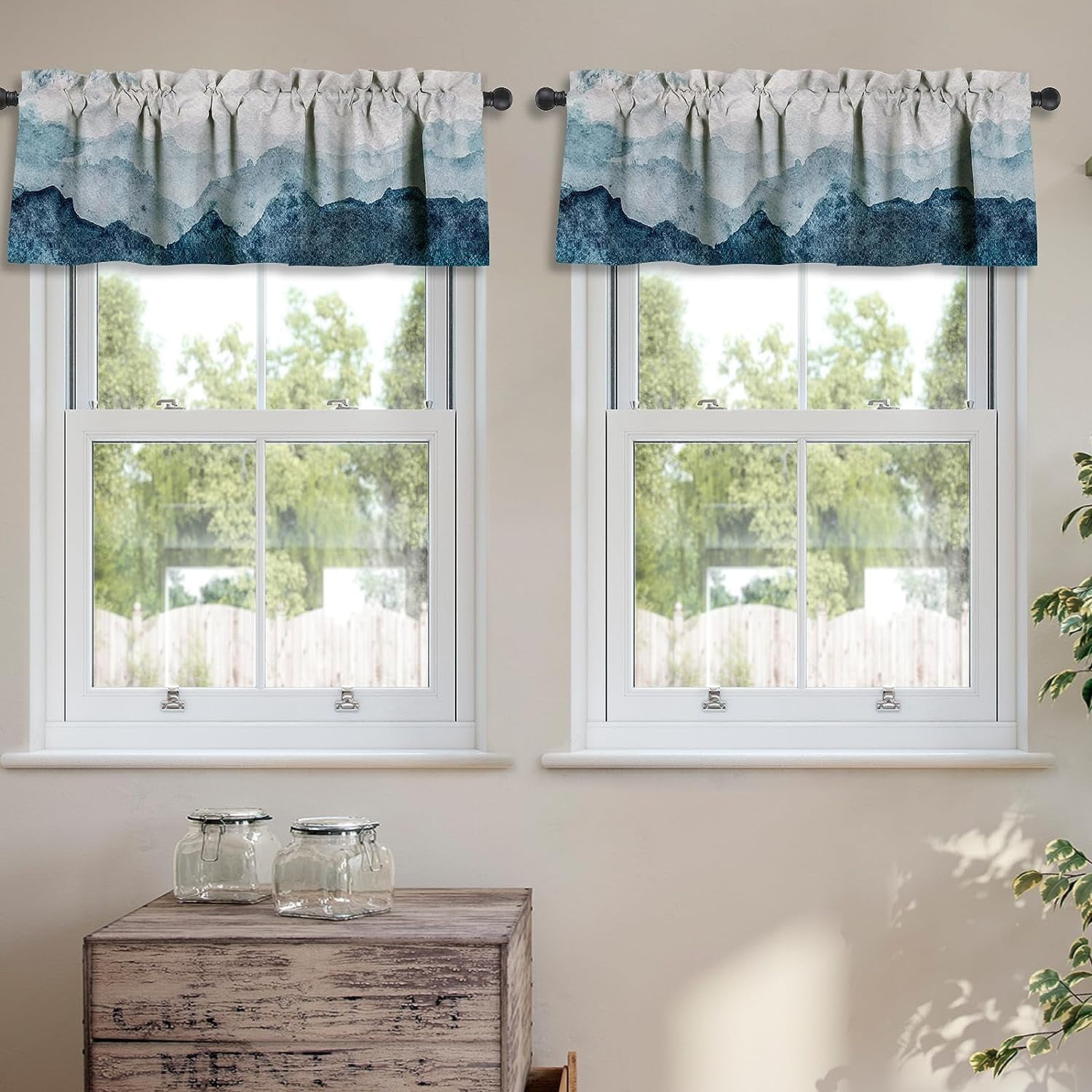 LALILO Kitchen Curtains Abstract Art Valances for Windows Rod Pocket ...