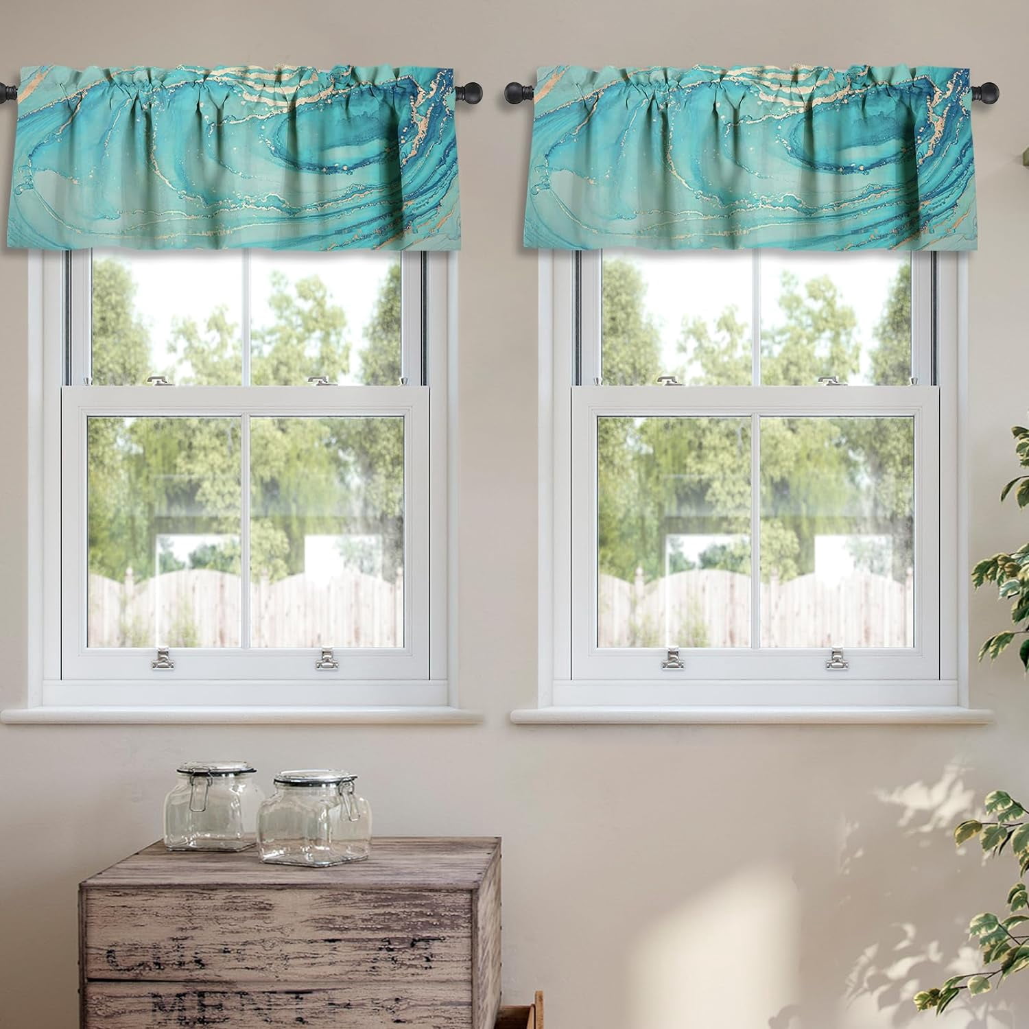 LALILO Kitchen Curtains Abstract Art Valances for Windows Rod Pocket ...