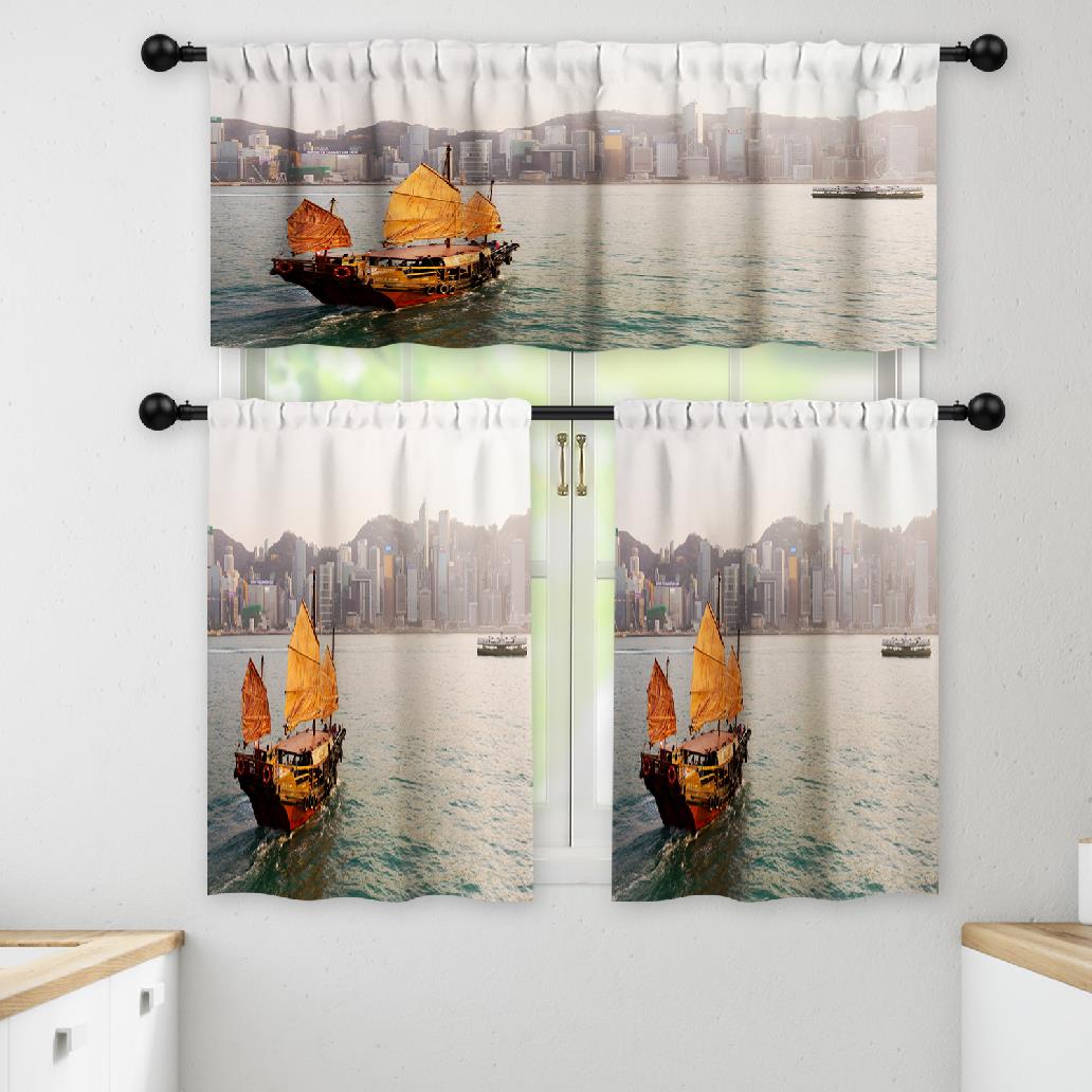 LALILO Kitchen Curtains and Valances Set of 3 36" Aqua Sail Window ...