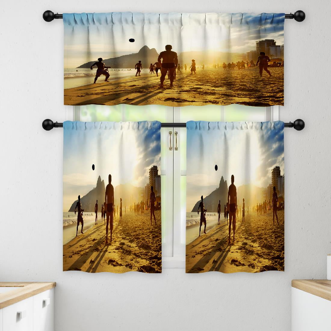 LALILO Kitchen Curtains and Valances Set of 3 36" Beach Window ...