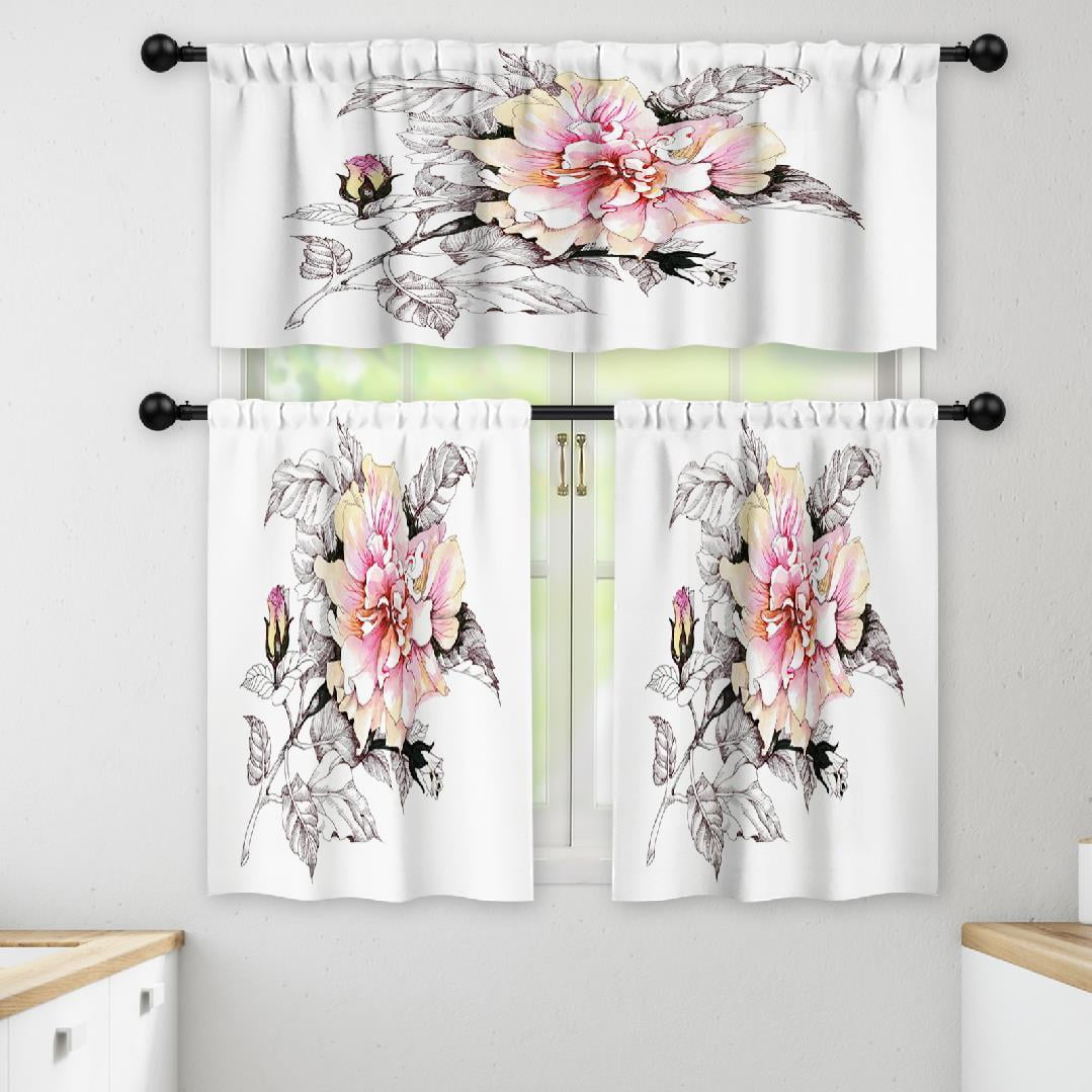 LALILO Kitchen Curtains and Valances Set of 3 36" Beautiful Window ...