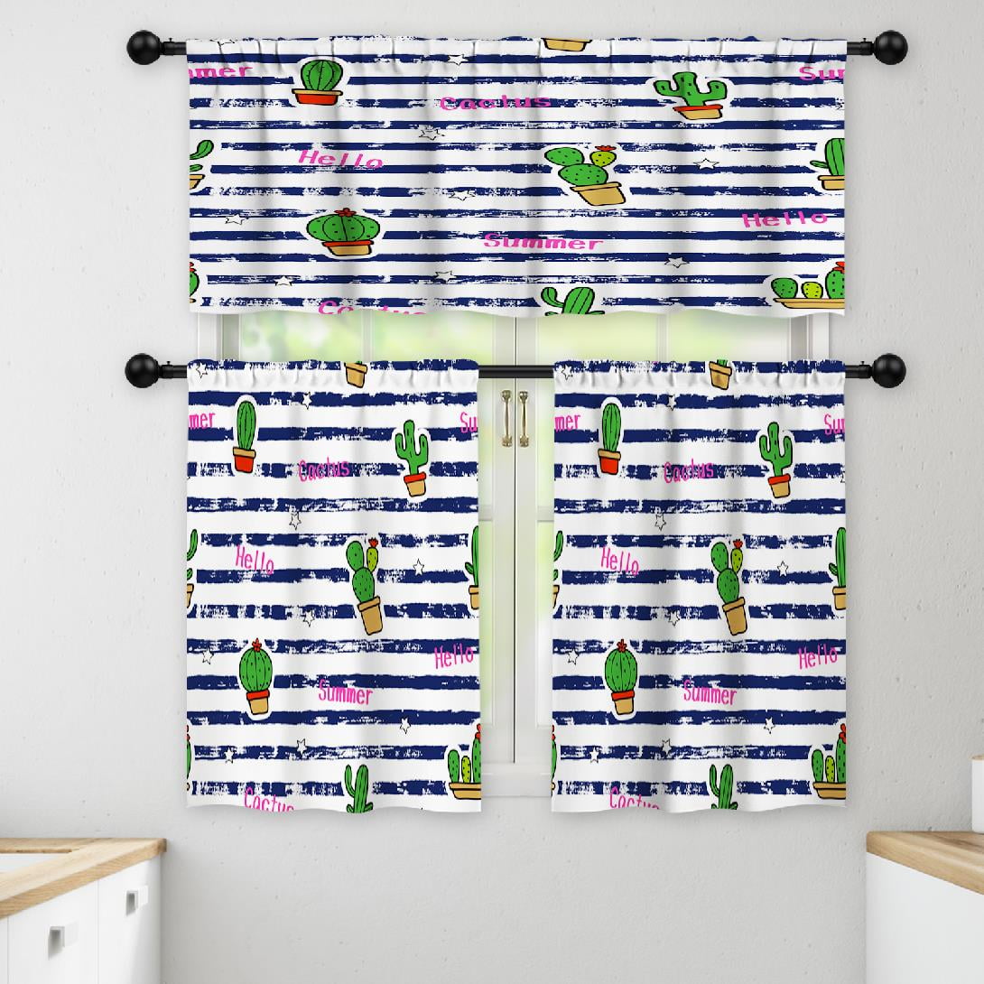 LALILO Kitchen Curtains and Valances Set of 3 36" Blue Cute Window ...