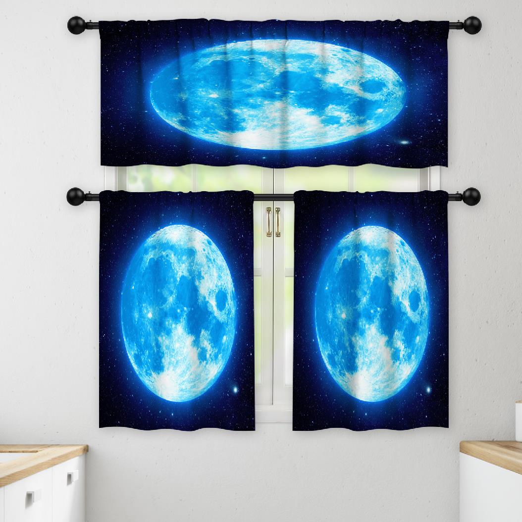 LALILO Kitchen Curtains and Valances Set of 3 36" Blue Moon Window ...