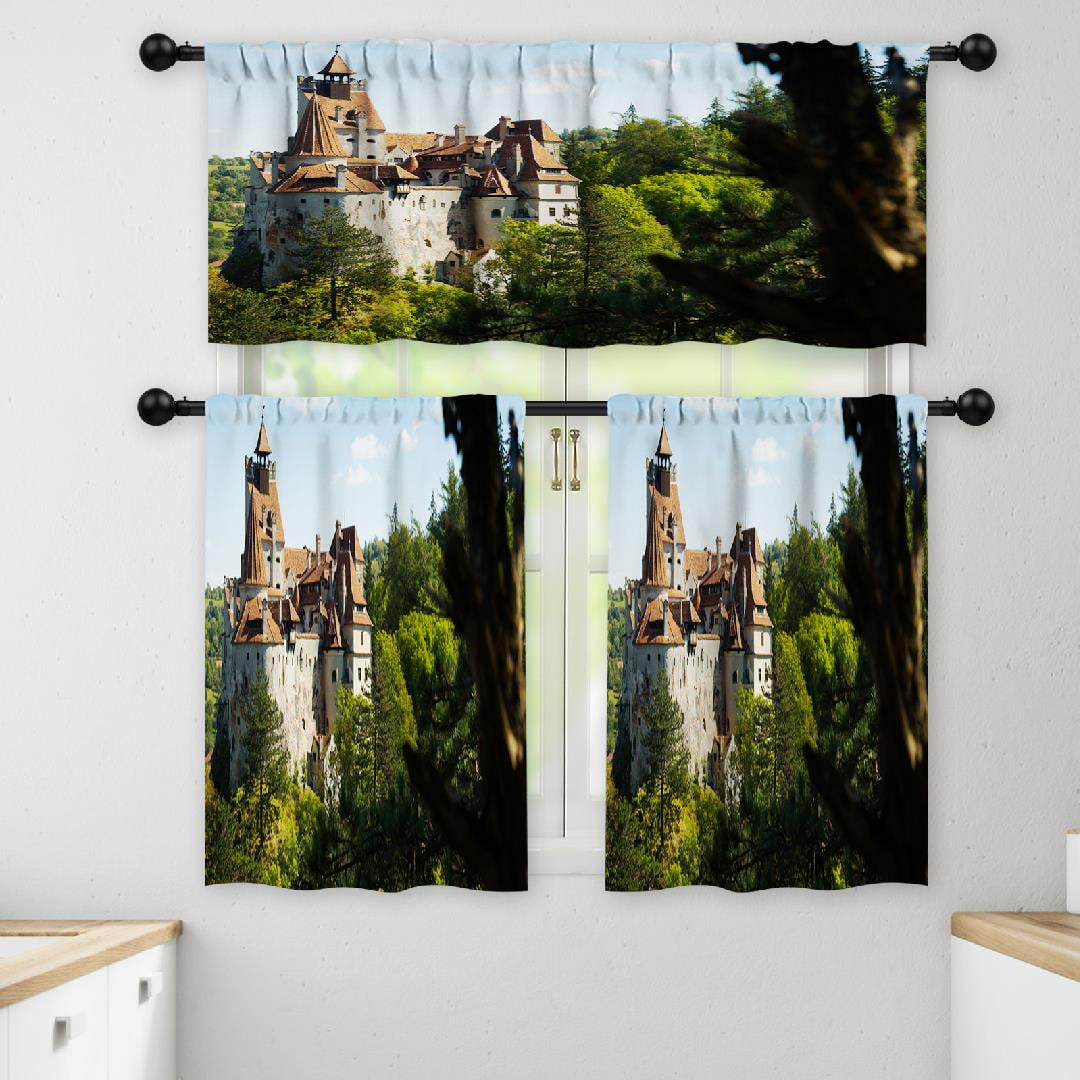 LALILO Kitchen Curtains and Valances Set of 3 36" Castle Window ...