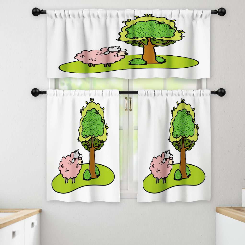 LALILO Kitchen Curtains and Valances Set of 3 36" Color Cute Window ...