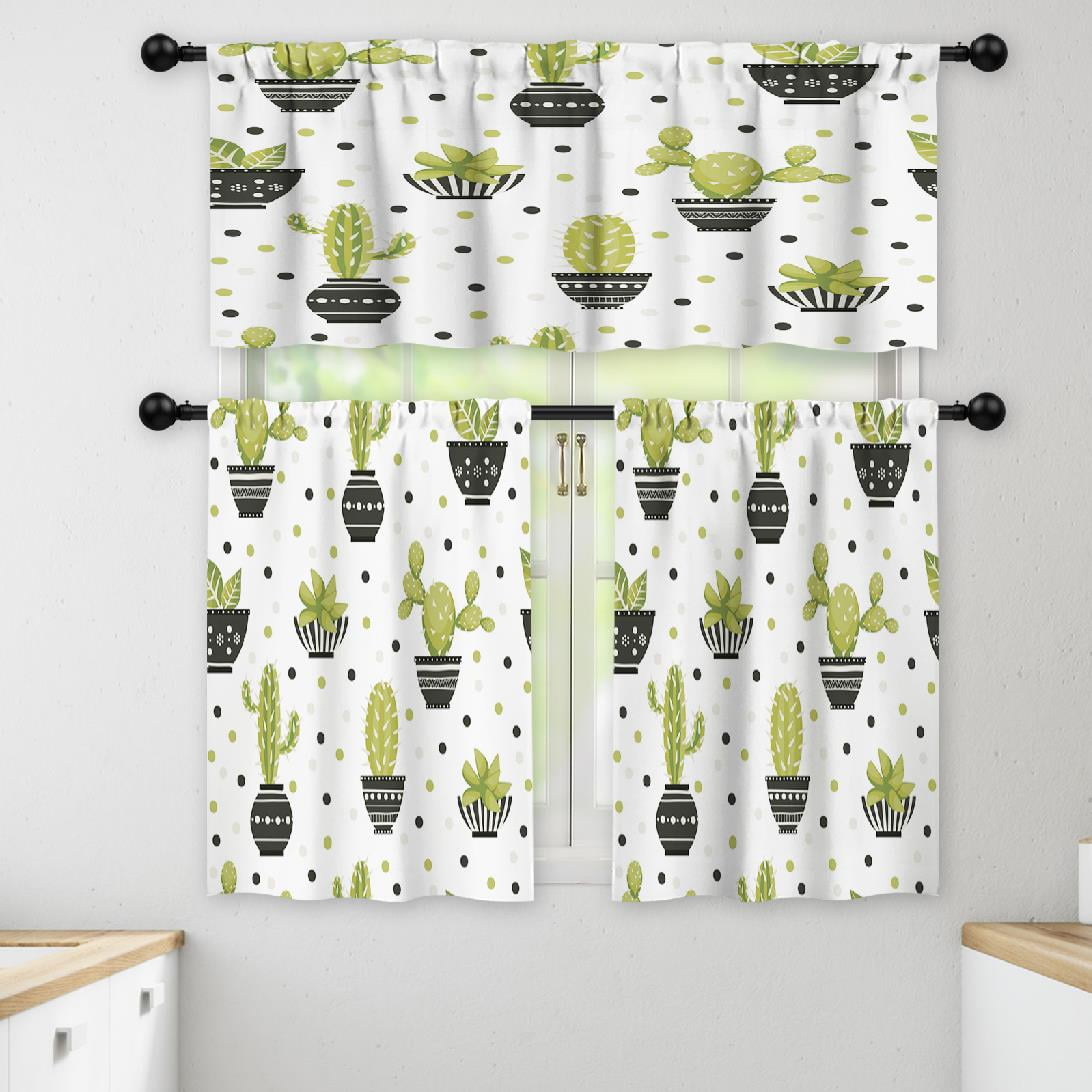 LALILO Kitchen Curtains and Valances Set of 3 36" Cute Window Treatment ...