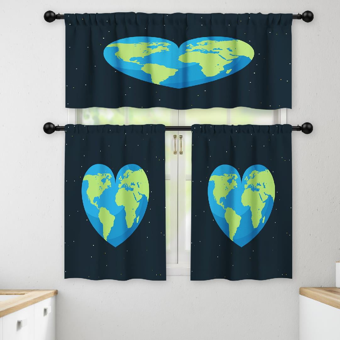 LALILO Kitchen Curtains and Valances Set of 3 36" Earth Map Window ...
