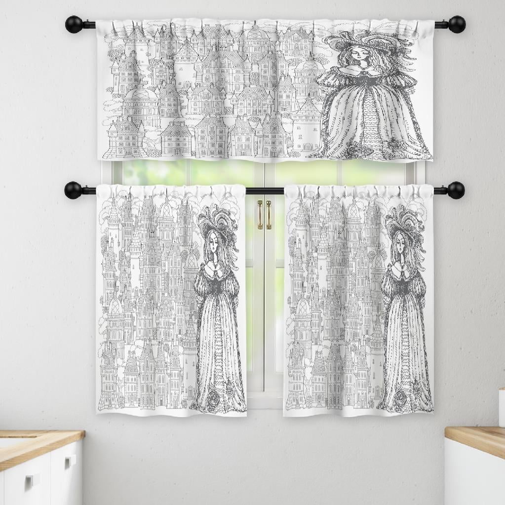 LALILO Kitchen Curtains and Valances Set of 3 36" Fantasy Window ...