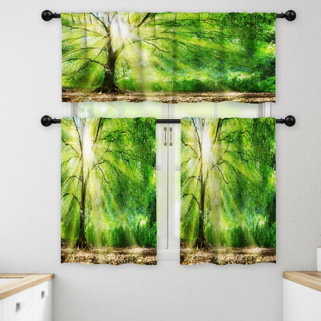 LALILO Kitchen Curtains and Valances Set of 3 36" Forest Window ...
