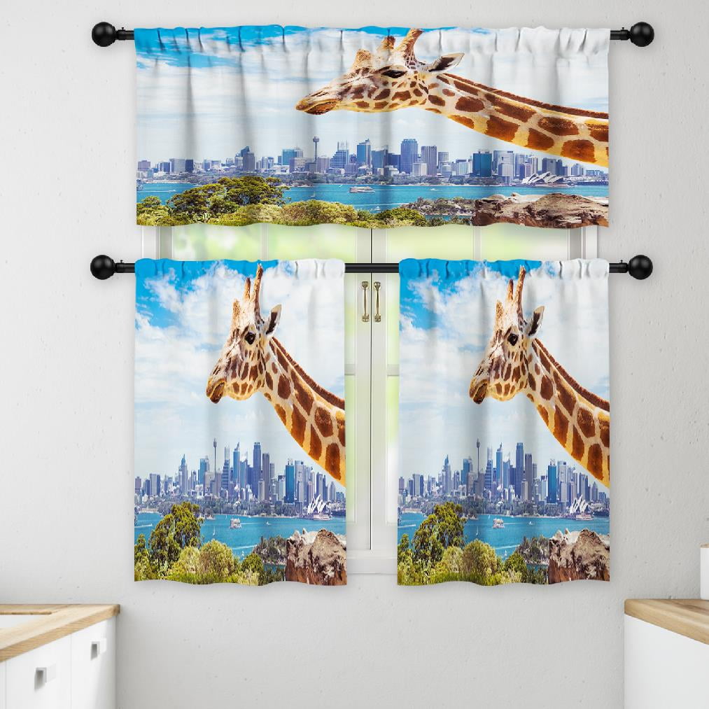 LALILO Kitchen Curtains and Valances Set of 3 36" Giraffe Window ...