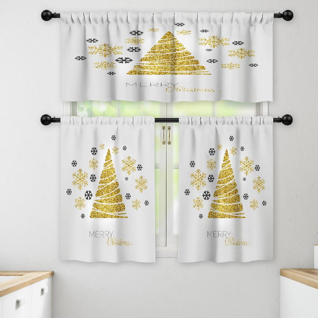 LALILO Kitchen Curtains and Valances Set of 3 36" Gold Window Treatment ...