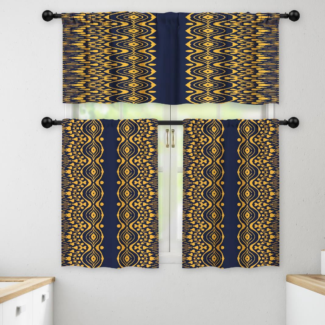 LALILO Kitchen Curtains and Valances Set of 3 36" Ikat Tie Window ...