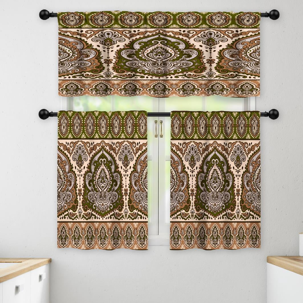 LALILO Kitchen Curtains and Valances Set of 3 36" Indian Window ...