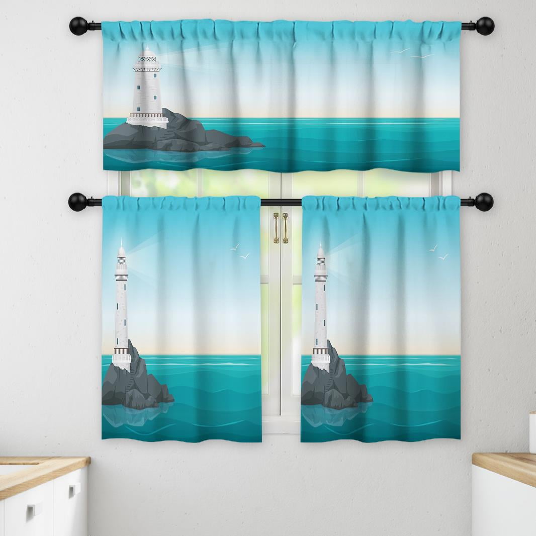 LALILO Kitchen Curtains and Valances Set of 3 36" Lighthouse Window ...
