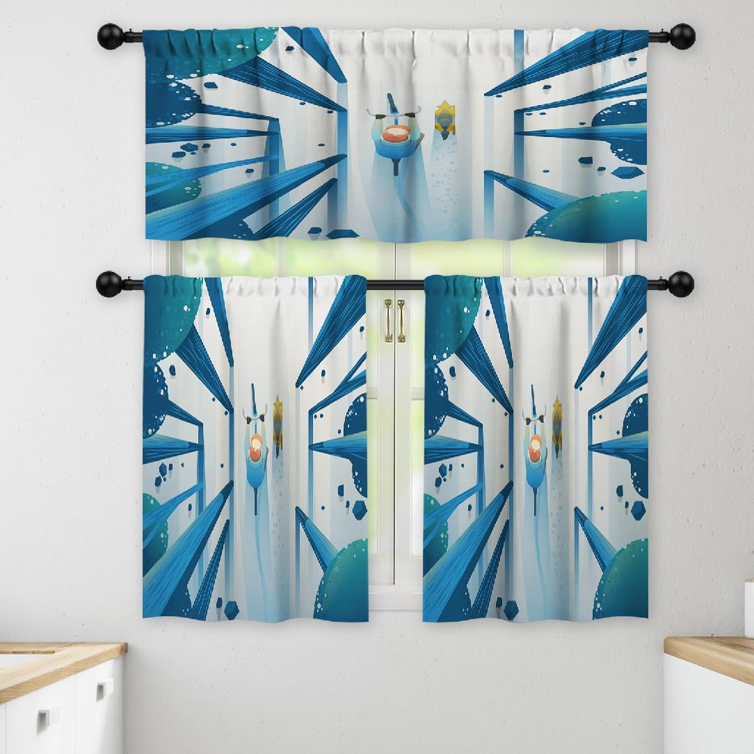 LALILO Kitchen Curtains and Valances Set of 3 36" Man Bike Window ...