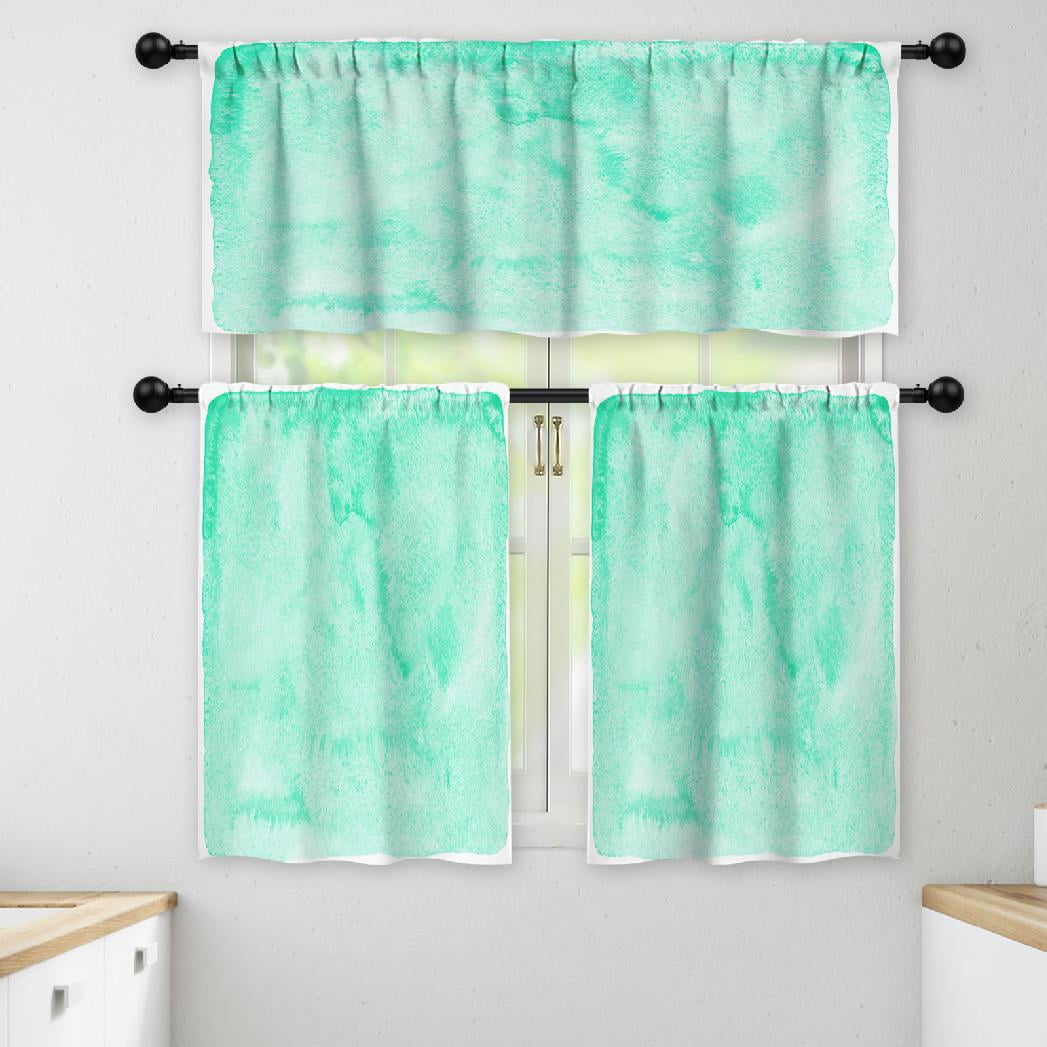 LALILO Kitchen Curtains and Valances Set of 3 36" Mint Green Window ...