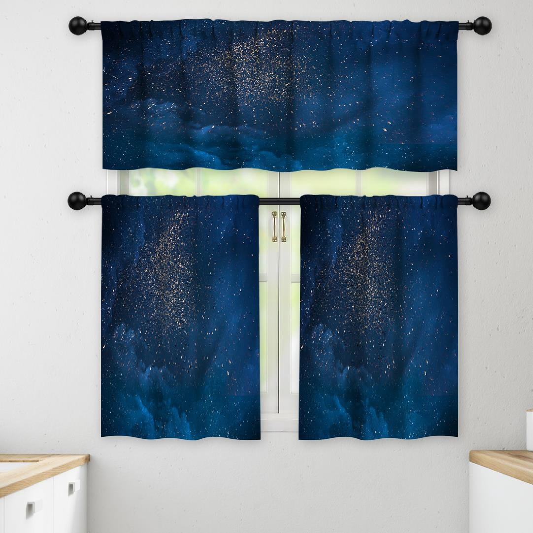 LALILO Kitchen Curtains and Valances Set of 3 36" Night Sky Window ...