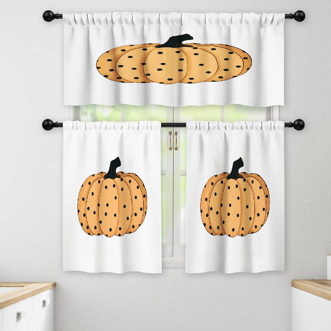 LALILO Kitchen Curtains and Valances Set of 3 36" Orange Window ...